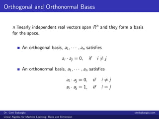 2. Linear Algebra for Machine Learning: Basis and Dimension | PDF