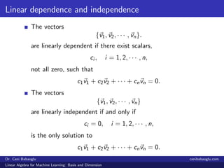2. Linear Algebra for Machine Learning: Basis and Dimension | PDF