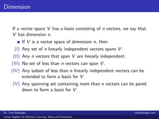 2. Linear Algebra for Machine Learning: Basis and Dimension | PDF