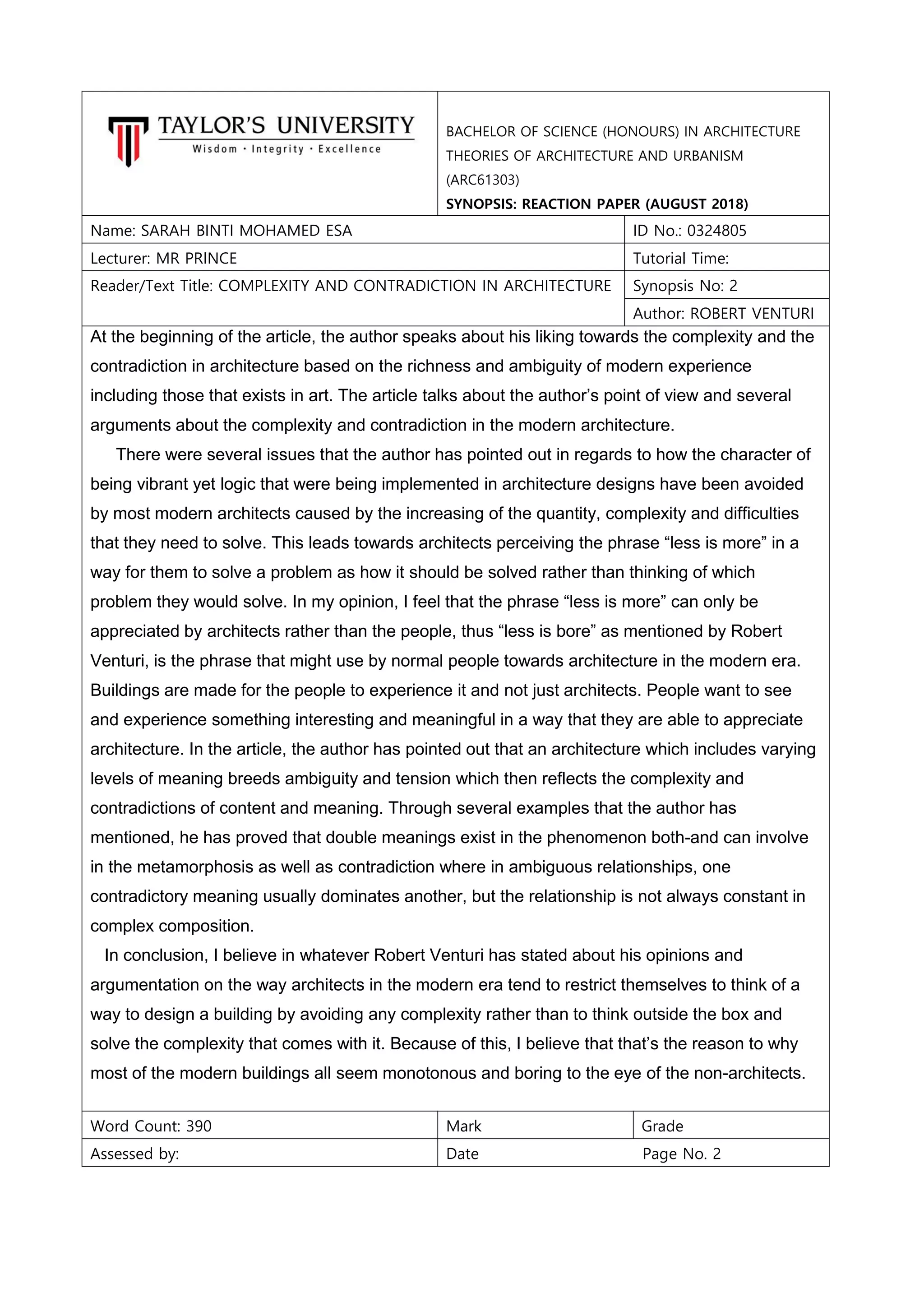 2. complexity and contradiction in architecture synopsis | PDF