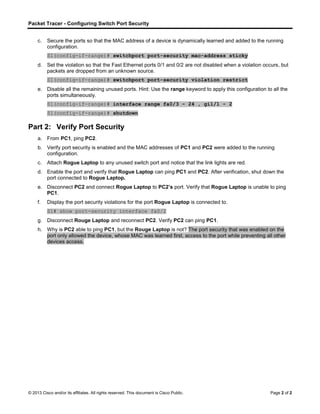 2.2.4.9 packet tracer configuring switch port security instructions ...