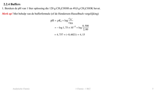 Hoofdstuk 2. Zuur base-evenwichten - Buffers | PPTX | Chemistry | Science