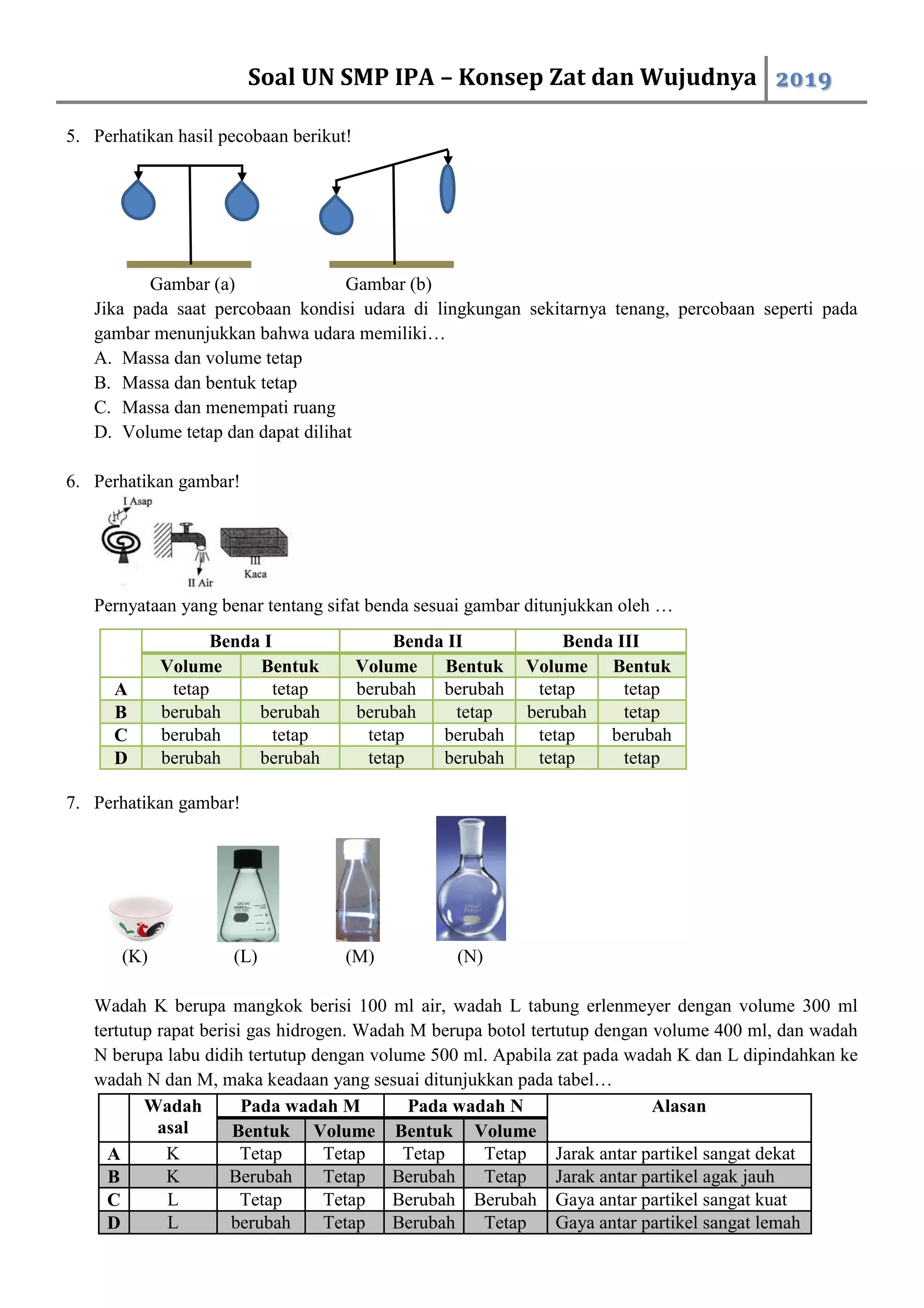 Kumpulan soal-soal Konsep Zat dan Wujudnya UN IPA SMP Kelas 9 Nurul Faela Shufa | PDF