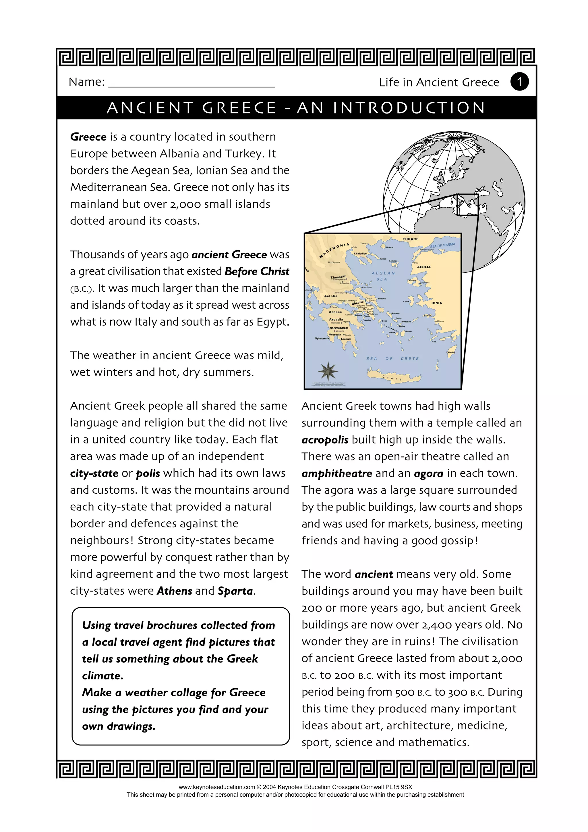 2.3 greece worksheet | PDF