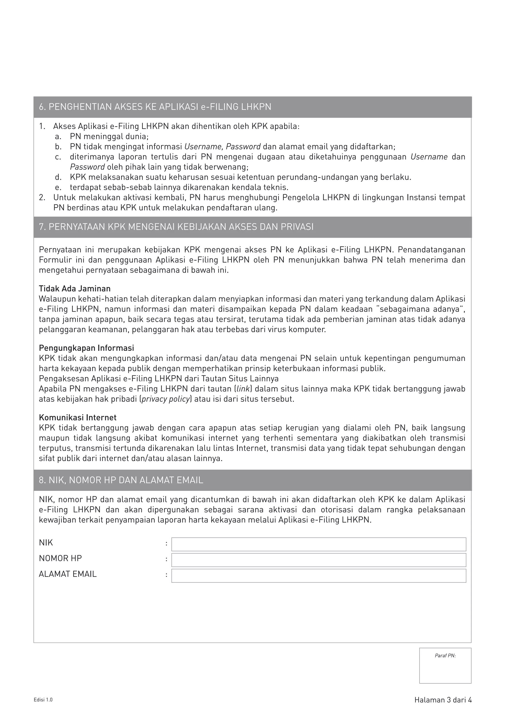 2. formulir permohonan aktivasi efiling eLHKPN | PDF