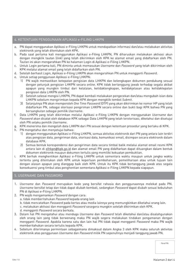2. formulir permohonan aktivasi efiling eLHKPN | PDF