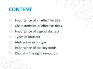 Scientific Writing Series: Title, Abstract, and Keywords | PDF | Science