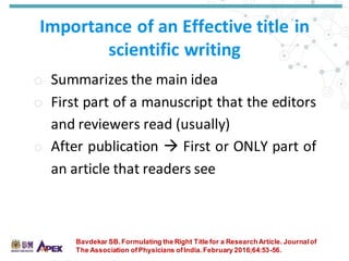 Scientific Writing Series: Title, Abstract, and Keywords | PDF | Science