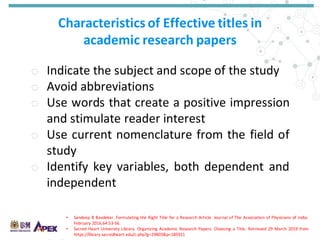 Scientific Writing Series: Title, Abstract, and Keywords | PDF | Science