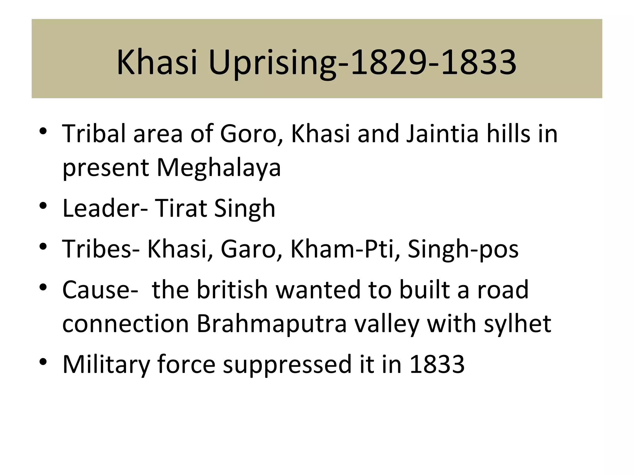 Tribal revolts and movements led by deposed rulers and zamindars | PPT
