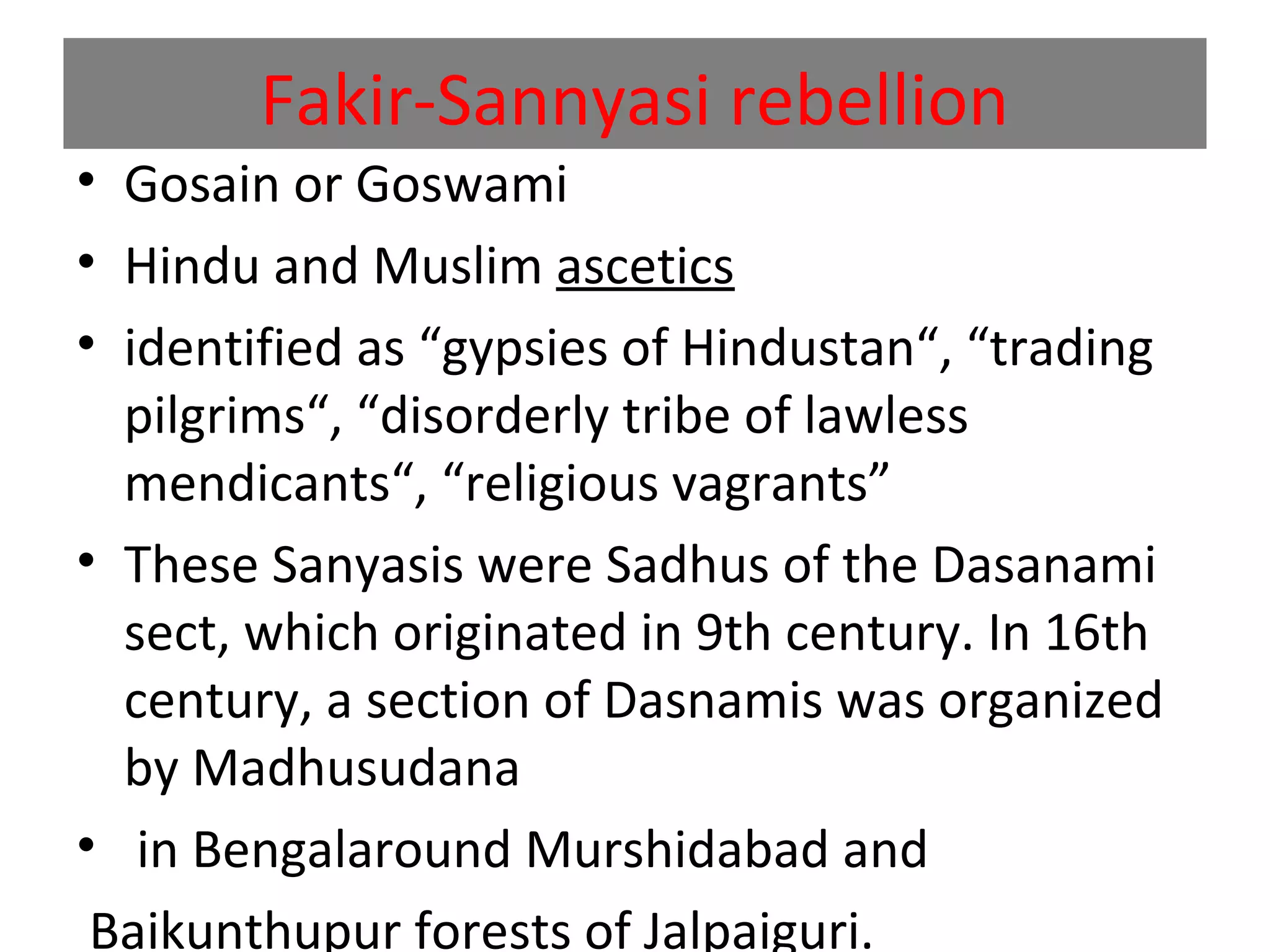 Tribal revolts and movements led by deposed rulers and zamindars | PPT