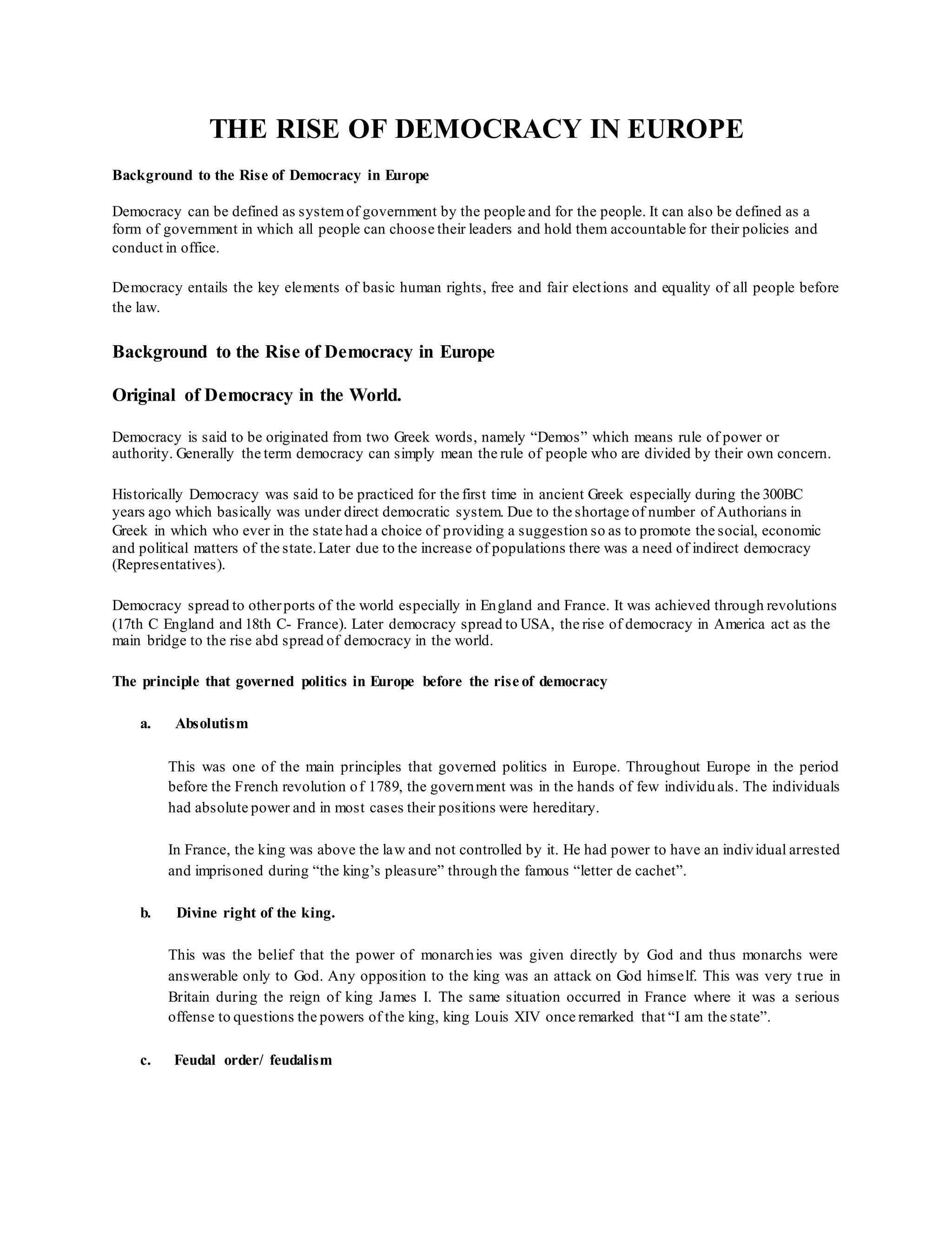 THE RISE OF DEMOCRACY IN EUROPE | DOCX