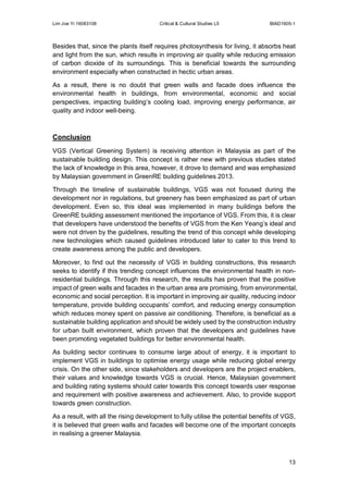 Vertical Greening System (VGS) in Malaysia Research Essay | PDF