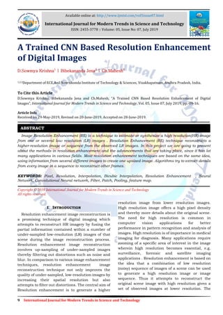 A Trained CNN Based Resolution Enhancement of Digital Images | PDF