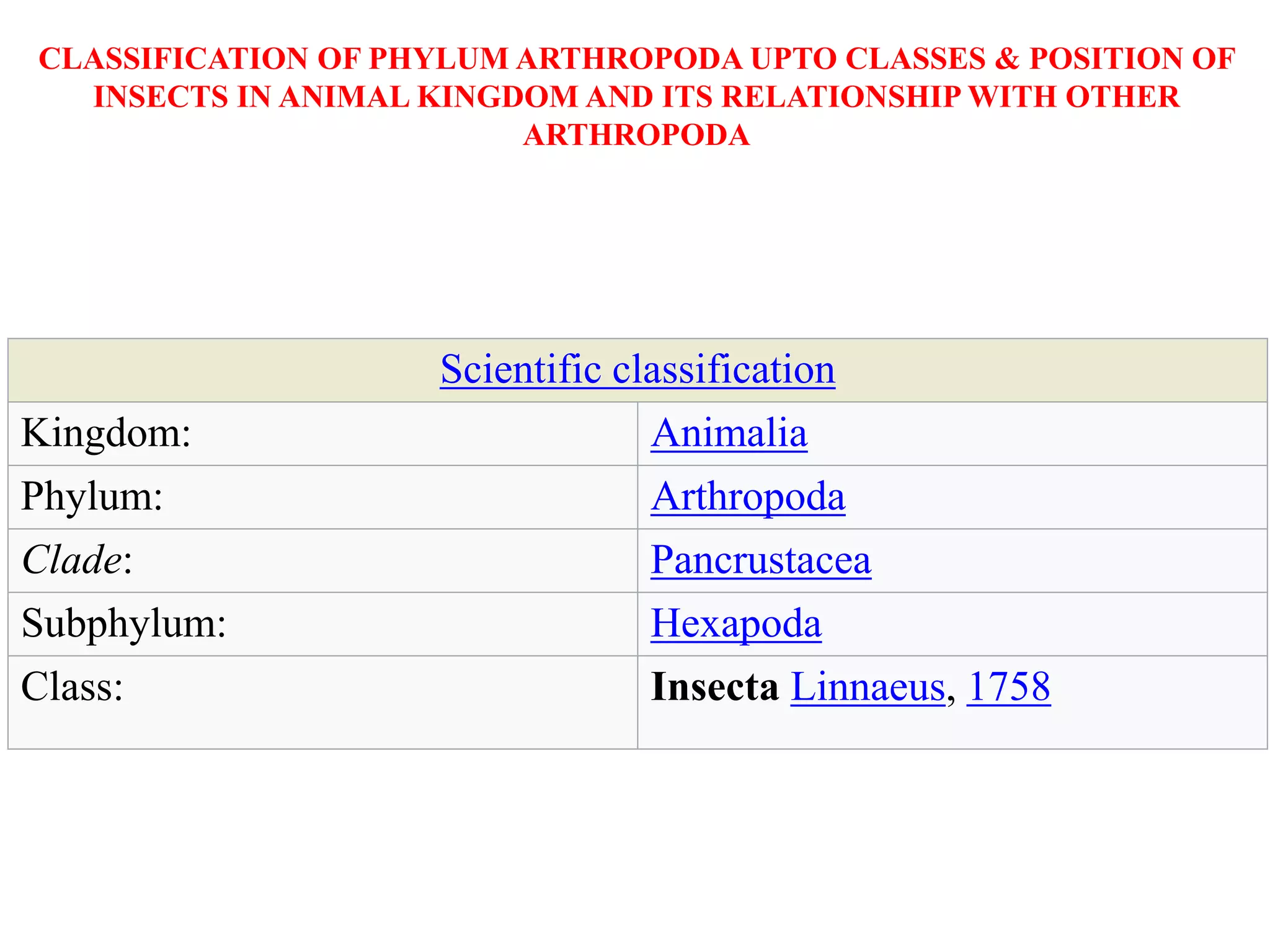 Position of insects in animal kingdom and their relationship with other ...