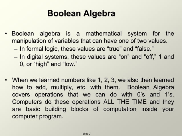 boolean algebra and logic simplification | PPT | Programming Languages | Computing