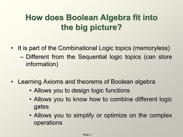 boolean algebra and logic simplification | PPT | Programming Languages | Computing