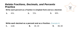 2.3 relate fractions ,decimals, and percents 2.4 find the pescents of a ...