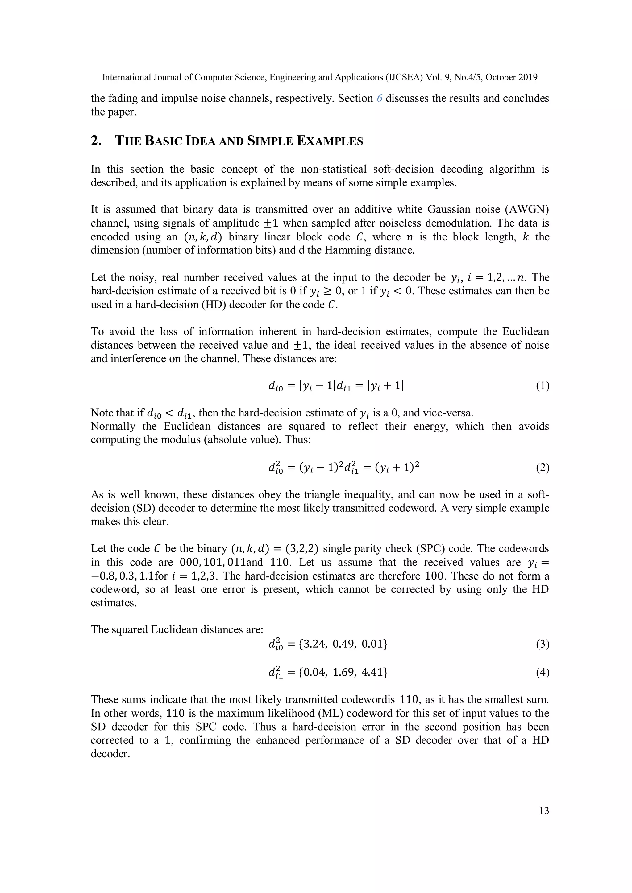 NON-STATISTICAL EUCLIDEAN-DISTANCE SISO DECODING OF ERROR-CORRECTING CODES OVER GAUSSIAN AND ...