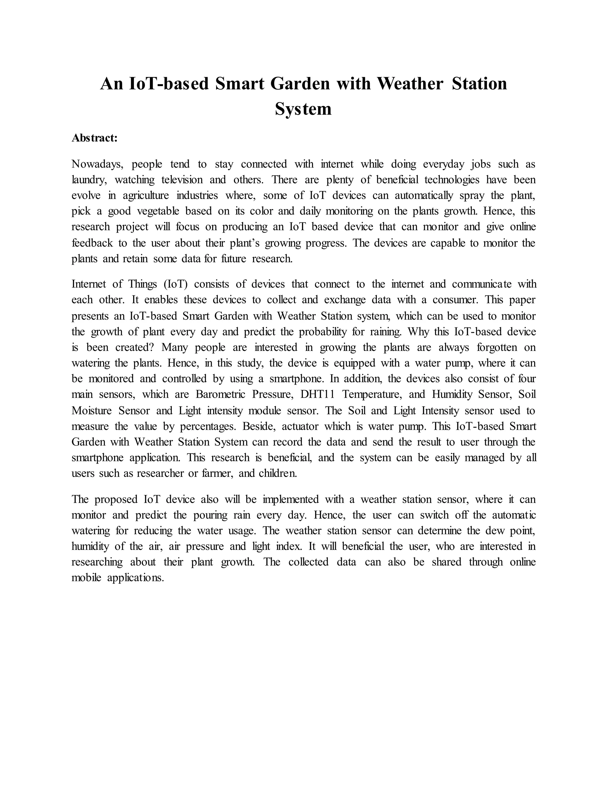 An iot based smart garden with weather station system | DOCX
