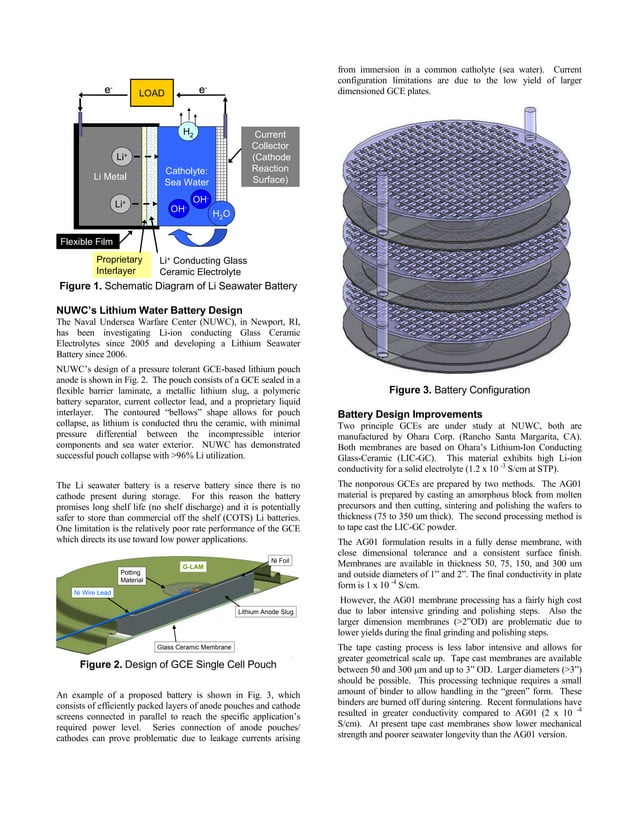 Lithium-Seawater Battery for Undersea Sensors and Vehicles | PDF
