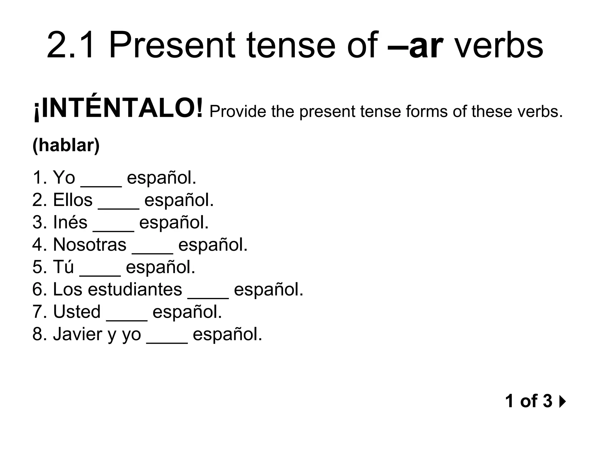 2.1 present tense of ar verbs | PPT