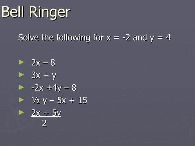TechMathII - 2.1 - Variables and Expressions | PPT