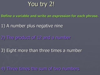 TechMathII - 2.1 - Variables and Expressions | PPT