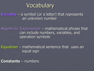 TechMathII - 2.1 - Variables and Expressions | PPT