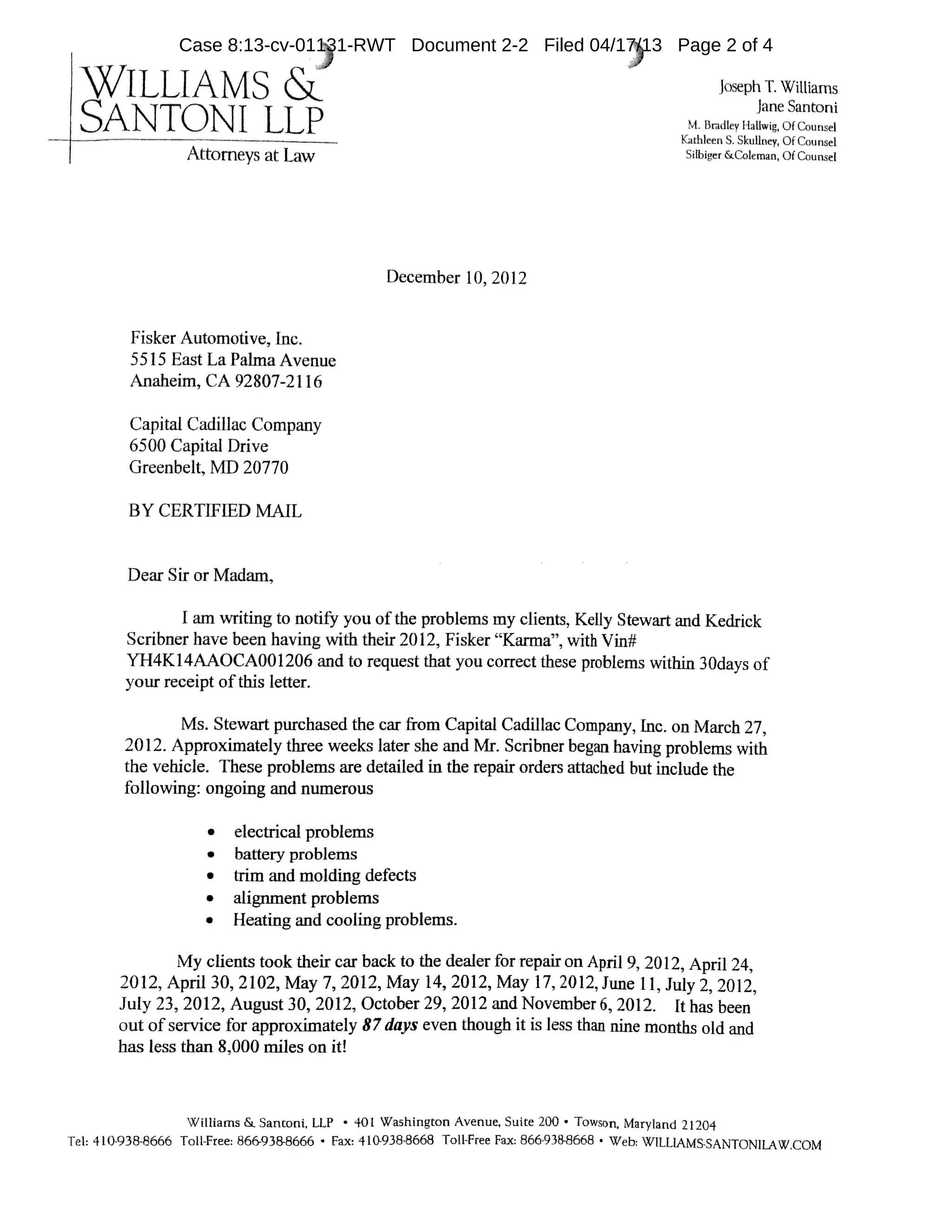 Exhibit B, letter from dealer to Fisker | PDF