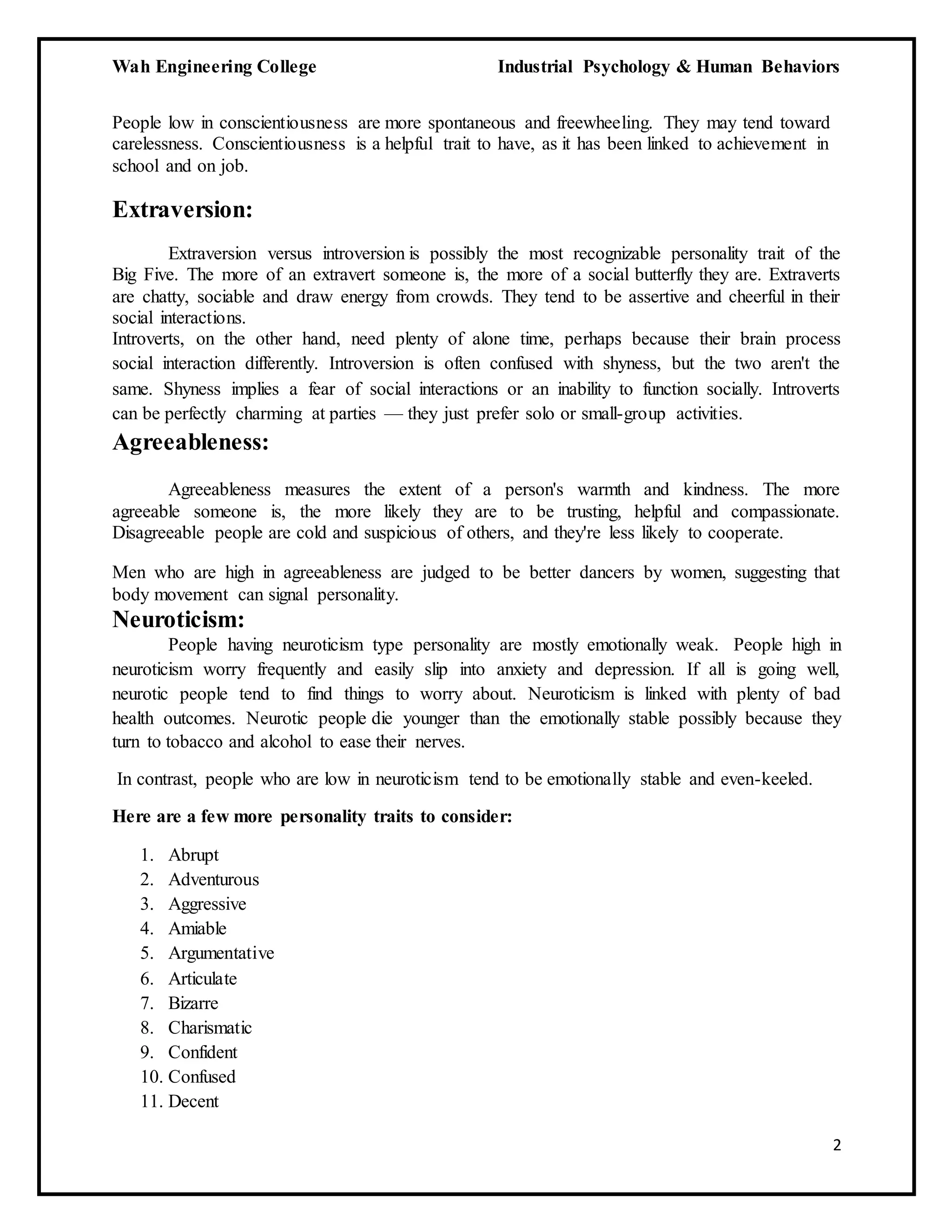 Personality,Personality Traits and Personality development | DOCX