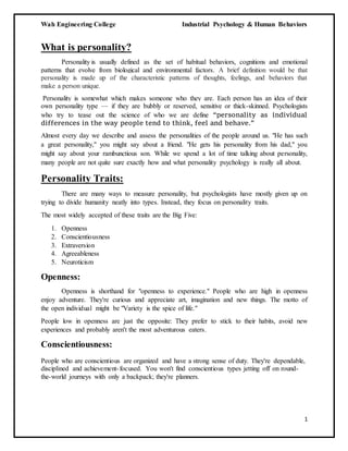 Personality,Personality Traits and Personality development | PDF