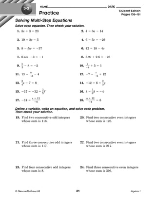 2 2-1 solving multi-step equations hw | PDF