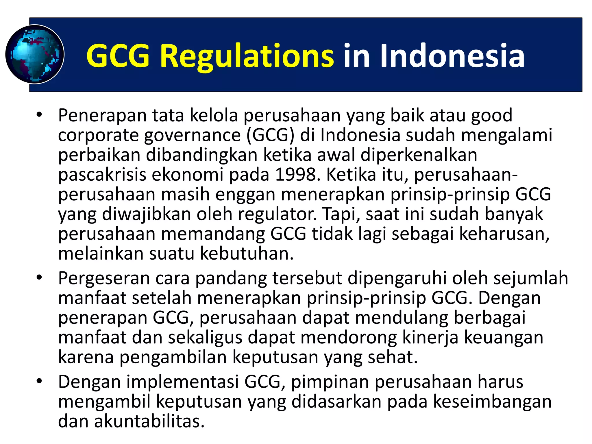 GCG Regulations in Indonesia _Materi Training GCG | PPTX