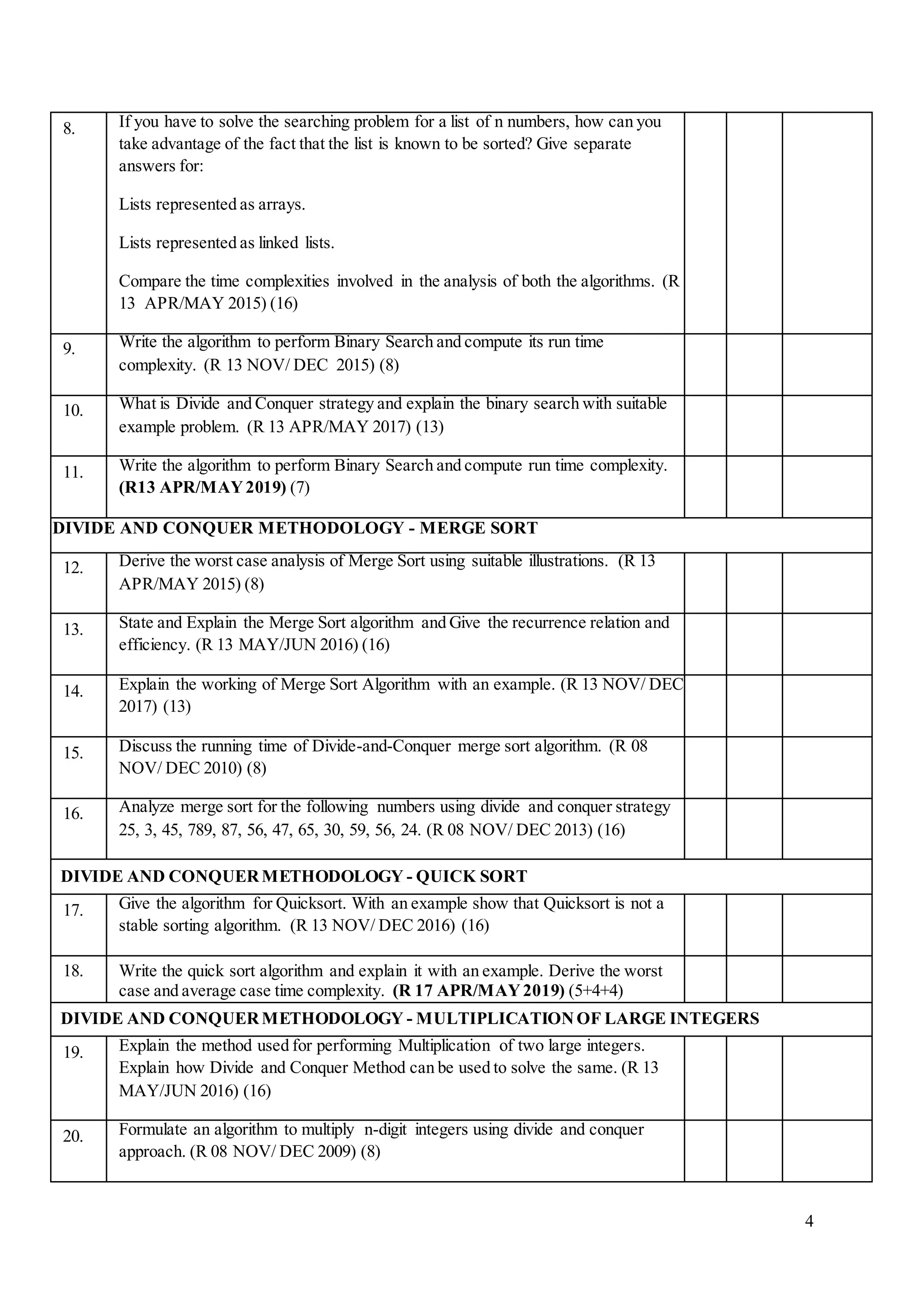 2. cs8451 daa anna univ question bank unit 2 | DOC