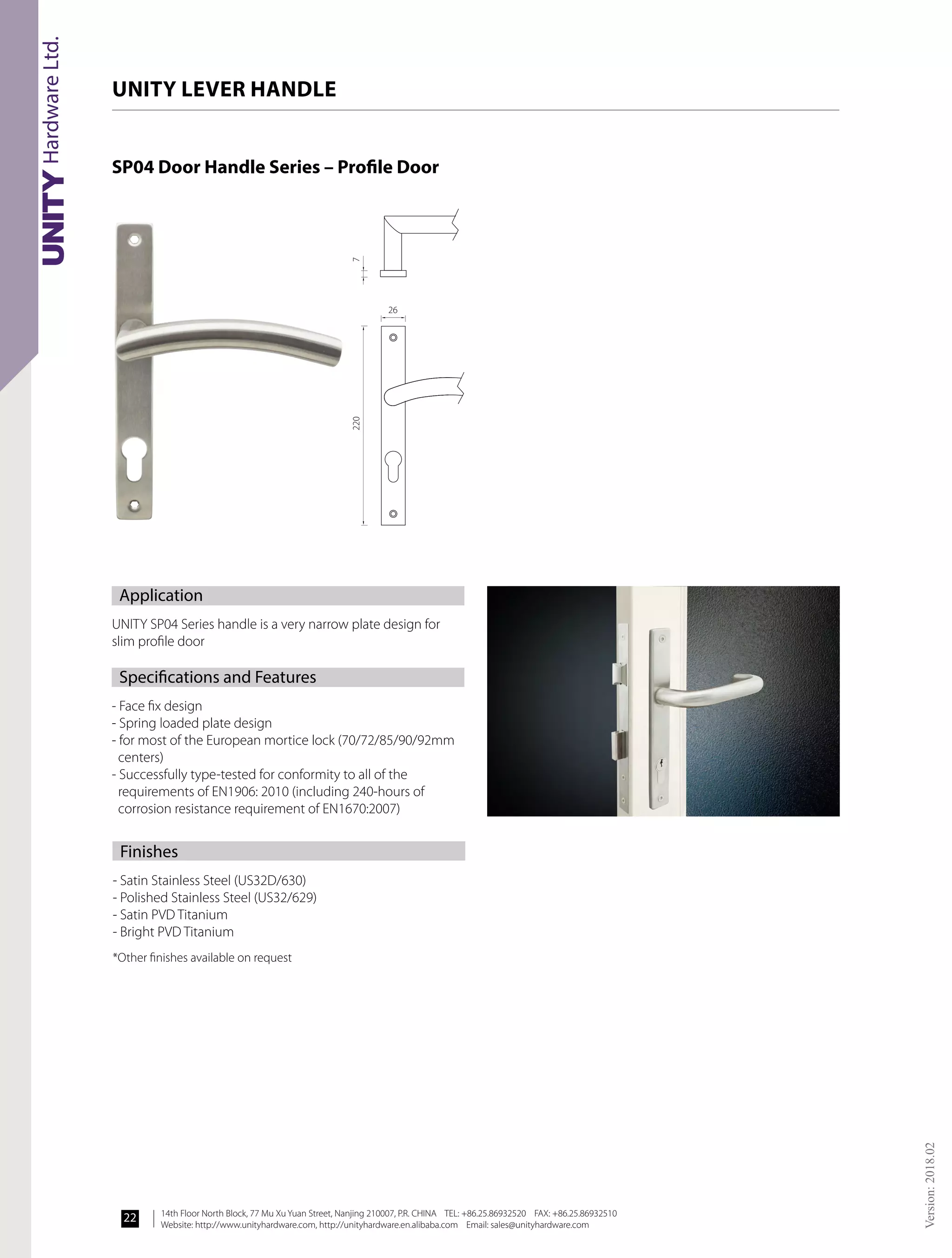 Door Lever Handles from UNITY Hardware Ltd. | PDF
