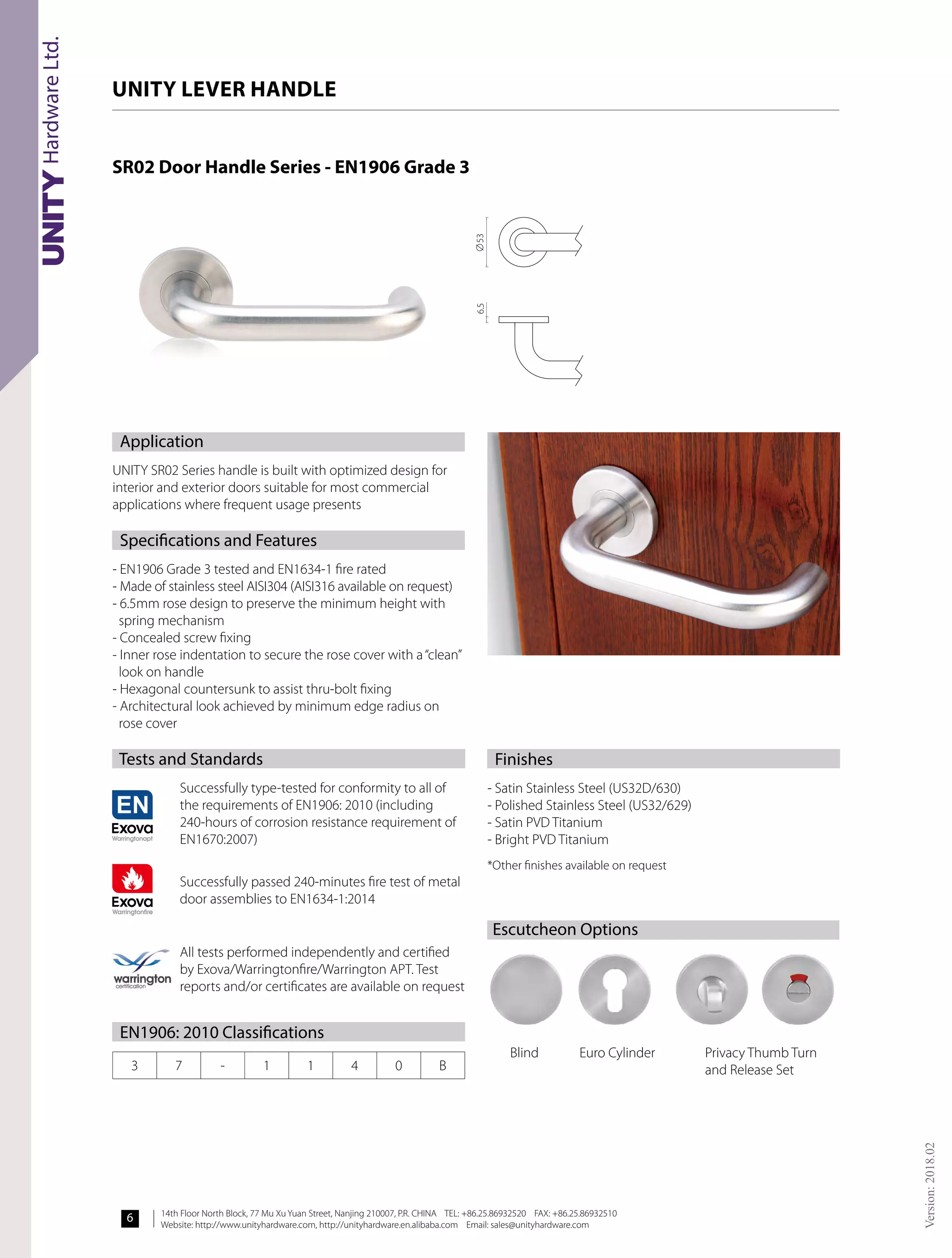 Door Lever Handles from UNITY Hardware Ltd. | PDF