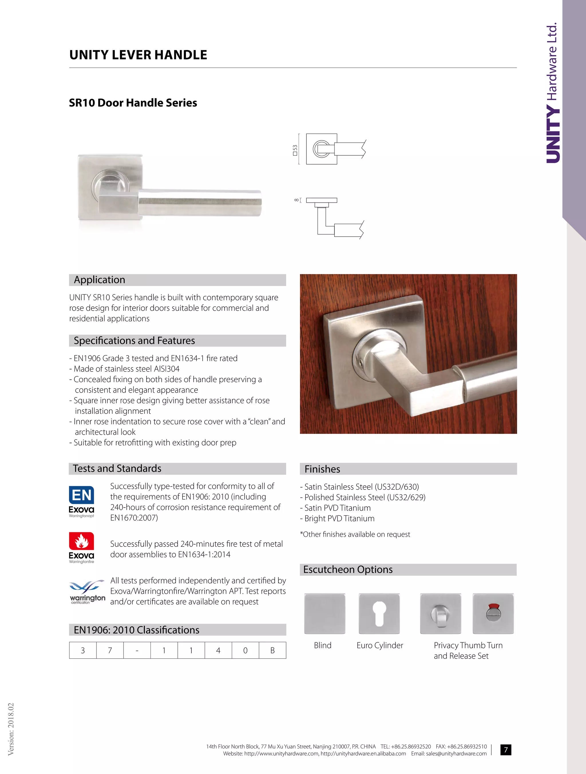 Door Lever Handles from UNITY Hardware Ltd. | PDF