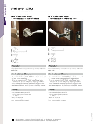 Door Lever Handles from UNITY Hardware Ltd. | PDF