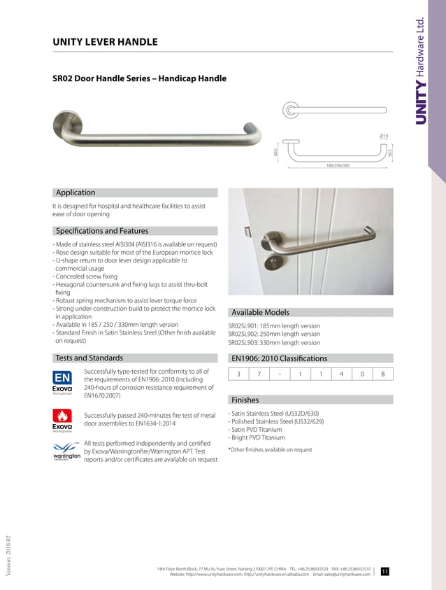 Door Lever Handles from UNITY Hardware Ltd. | PDF