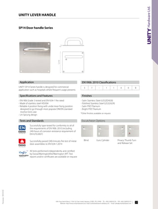 Door Lever Handles from UNITY Hardware Ltd. | PDF