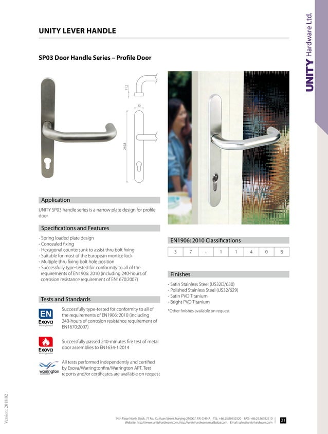 Door Lever Handles from UNITY Hardware Ltd. | PDF