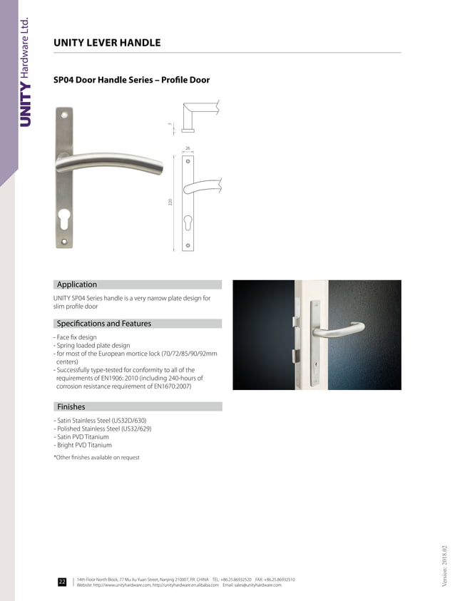 Door Lever Handles from UNITY Hardware Ltd. | PDF