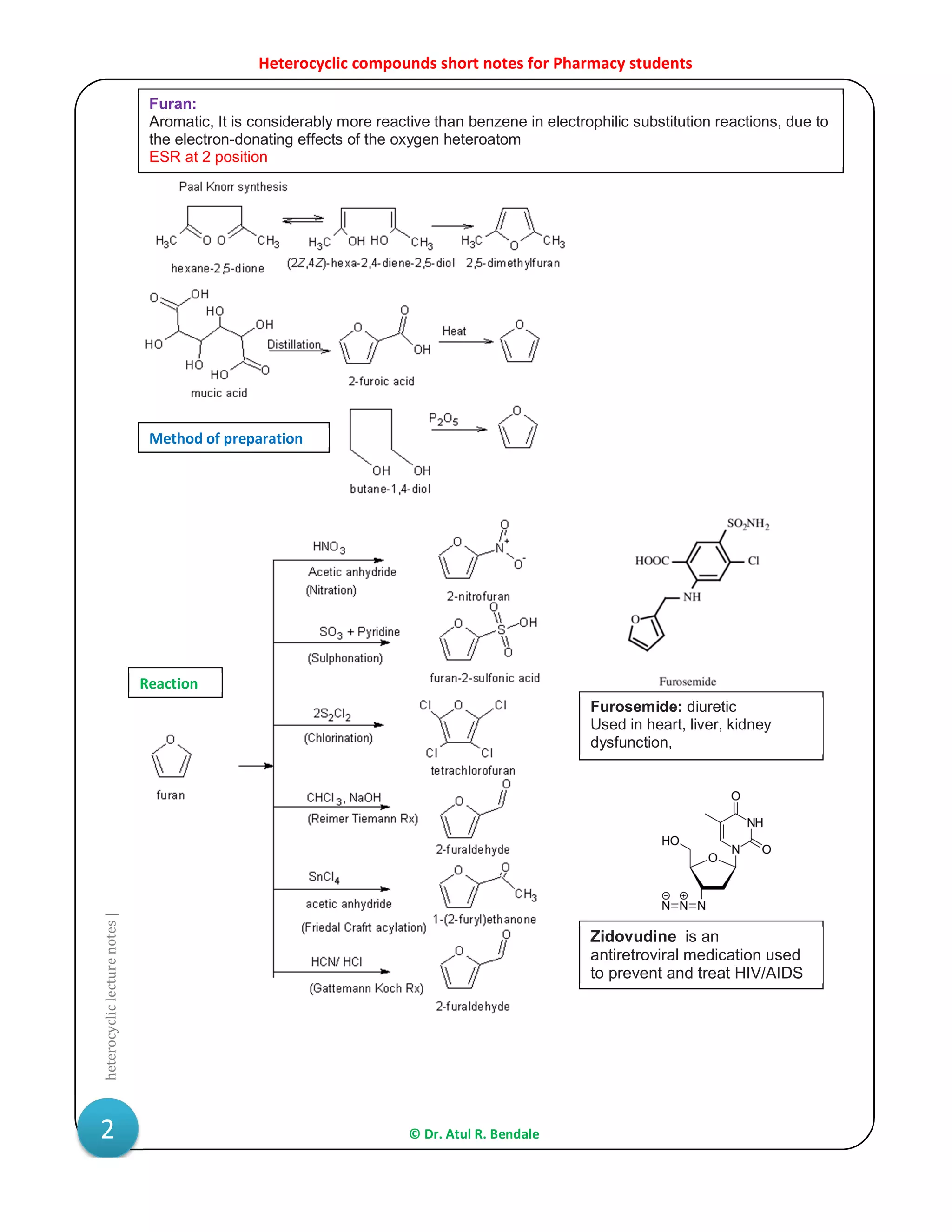 2. furan Heterocyclic compounds short notes for Pharmacy students | PDF