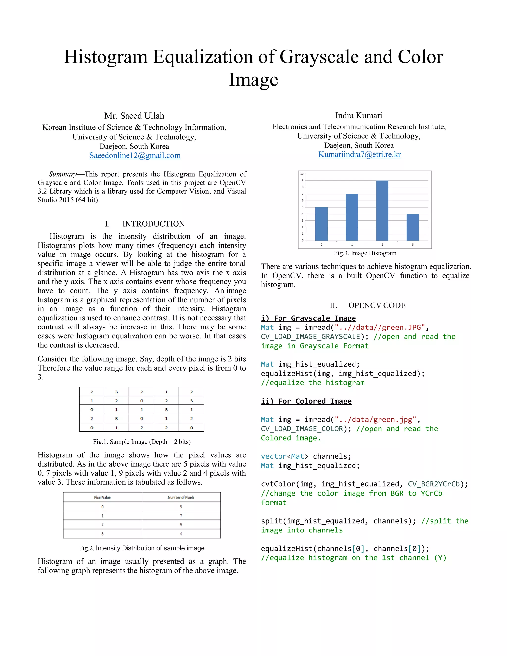 histogram equalization of grayscale and color image | PDF