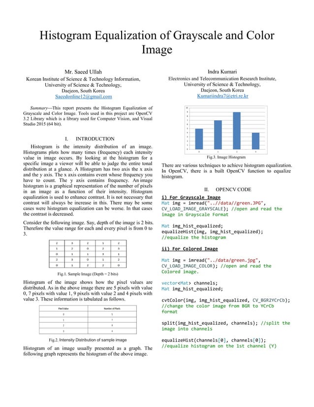 histogram equalization of grayscale and color image | PDF