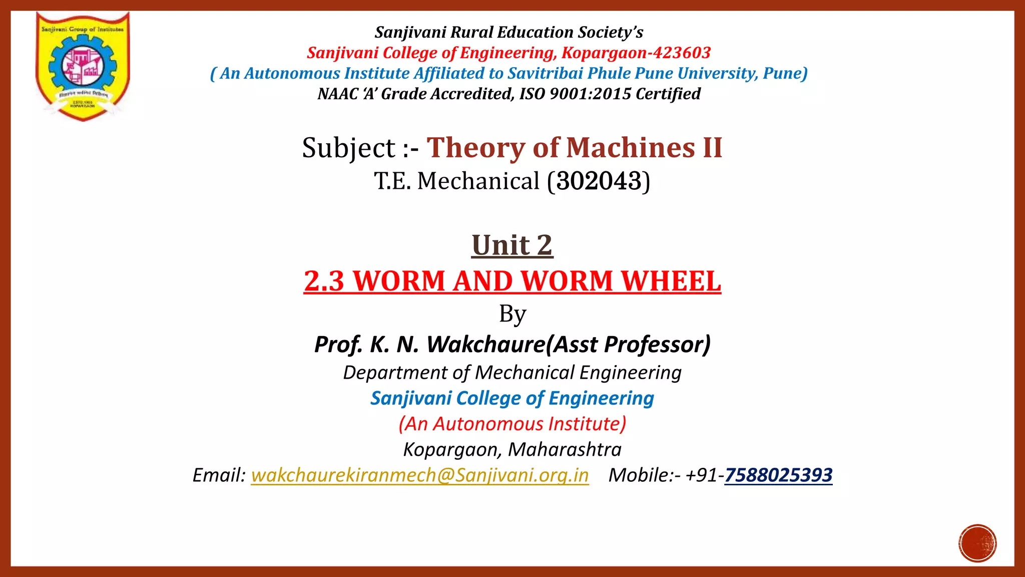 2.3 worm and worm wheel | PPTX
