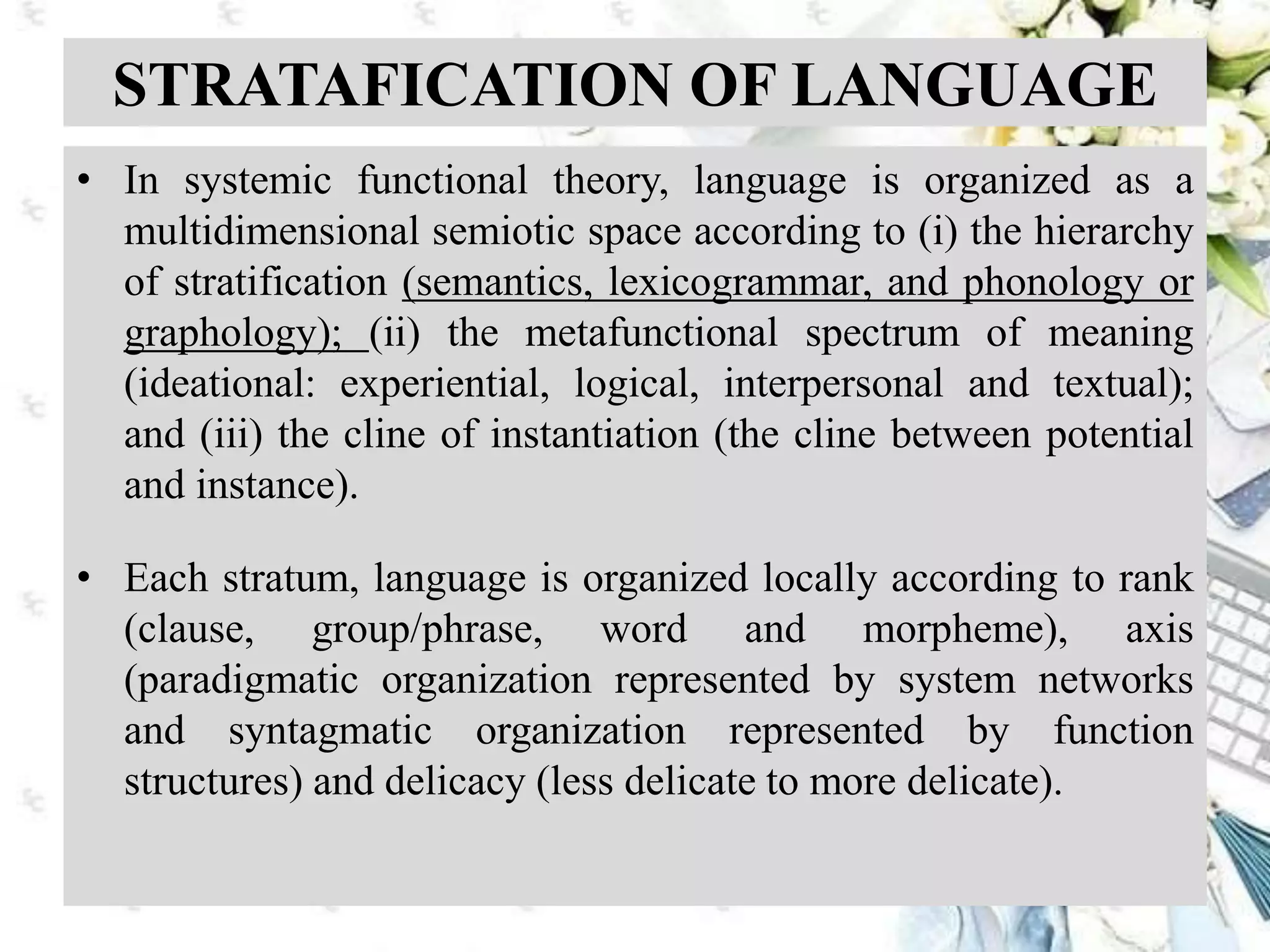 SYSTEMIC FUNCTIONAL LINGUISTICS: LANGUAGE STRATAFICATION | PPT