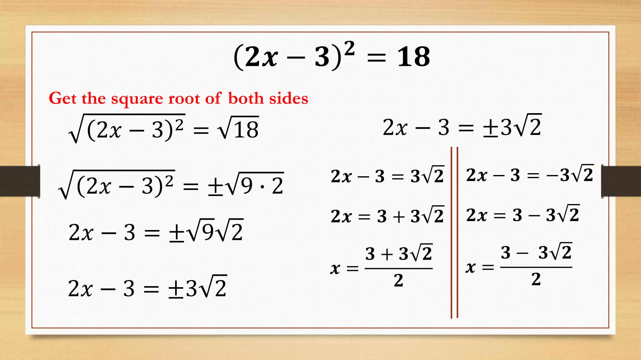 Solving Quadratic Equations By Extracting Square Roots Pdf