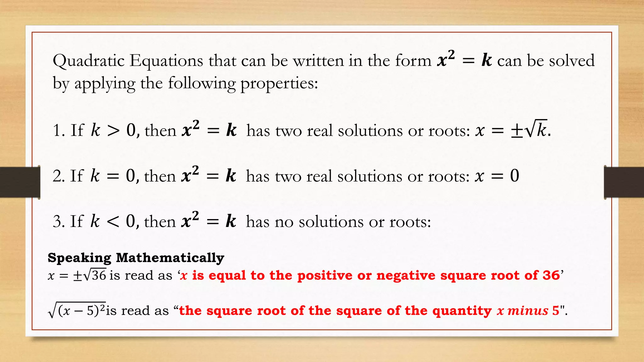 Solving Quadratic Equations by Extracting Square Roots | PDF